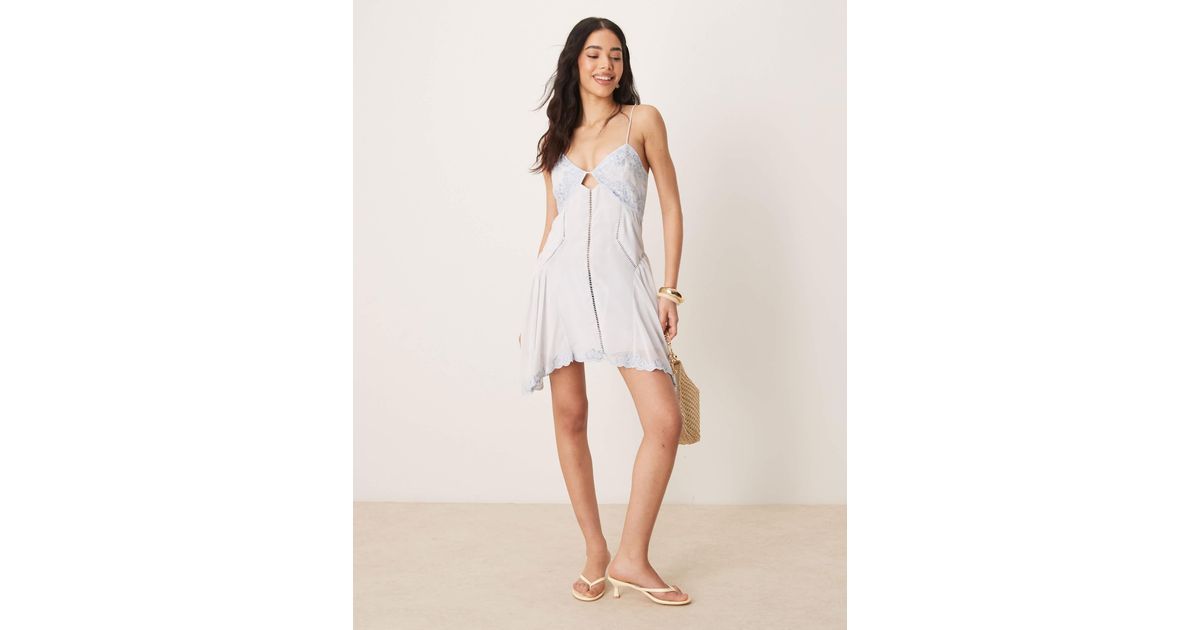 ASOS Embroidered Cami Flippy Mini Dress With Ladder Trim Details in ...