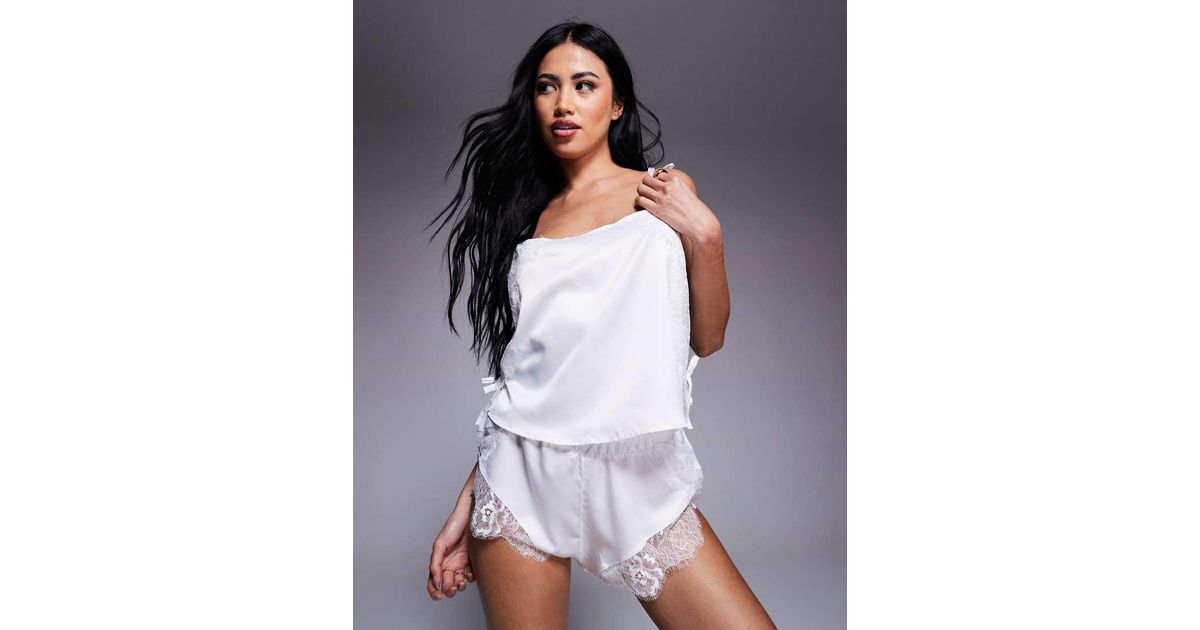 River Island Satin Lace Cami And Short Set in White | Lyst UK