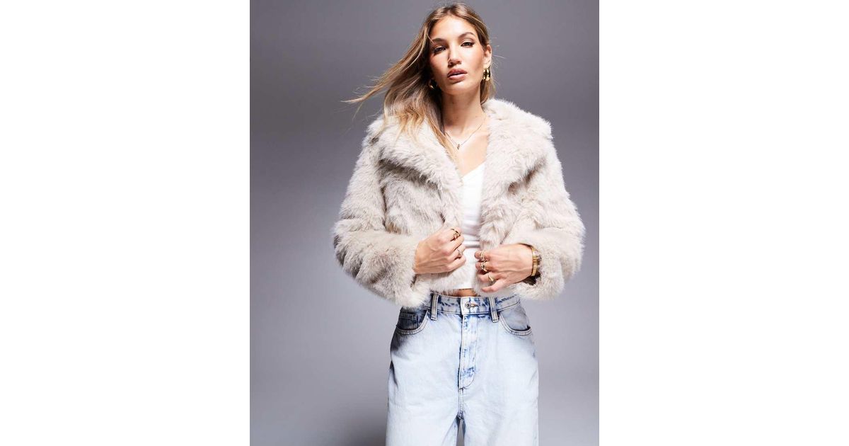 River Island Short Faux Fur Jacket in Grey | Lyst UK
