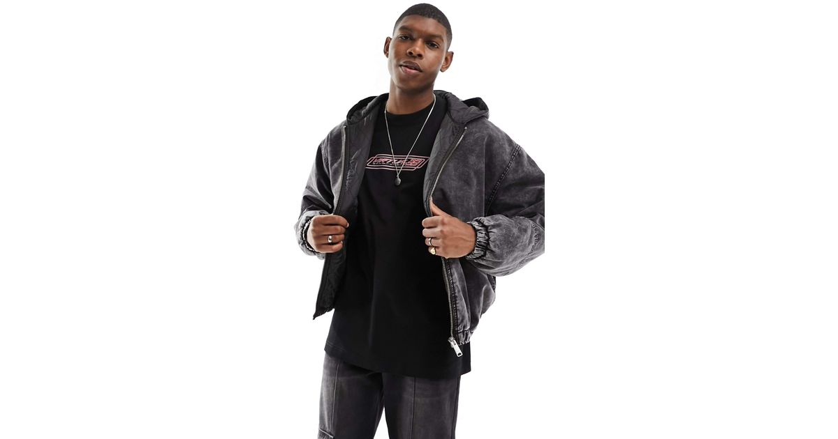 Weekday Remy Relaxed Fit Hooded Bomber Jacket in Black for Men | Lyst