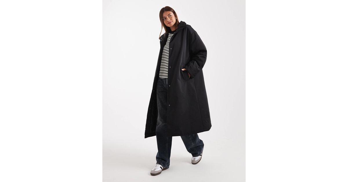 ASOS Clean Longline Padded Jacket in Black | Lyst