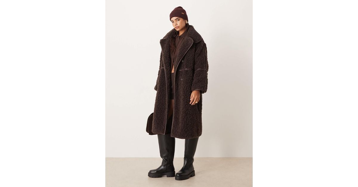 ASOS Longline Shearling Coat in Natural | Lyst
