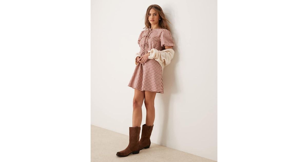 Glamorous Smock Dress With Puff Sleeves And Tie Front in Pink | Lyst UK