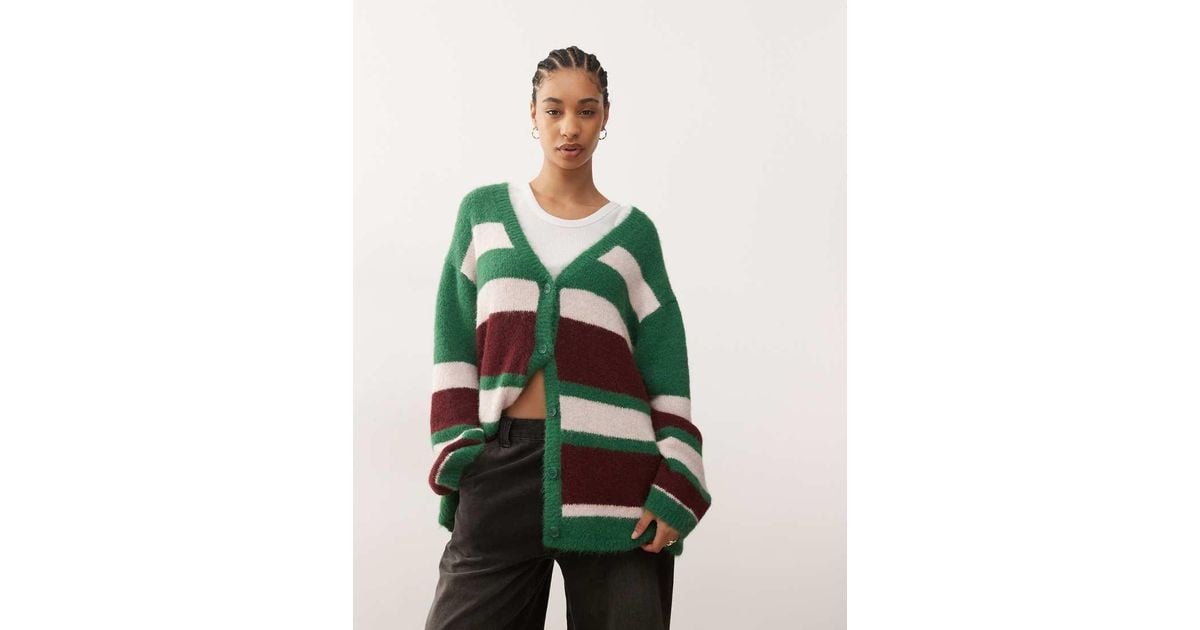 Monki Oversized Stripe Cardigan in Green | Lyst UK