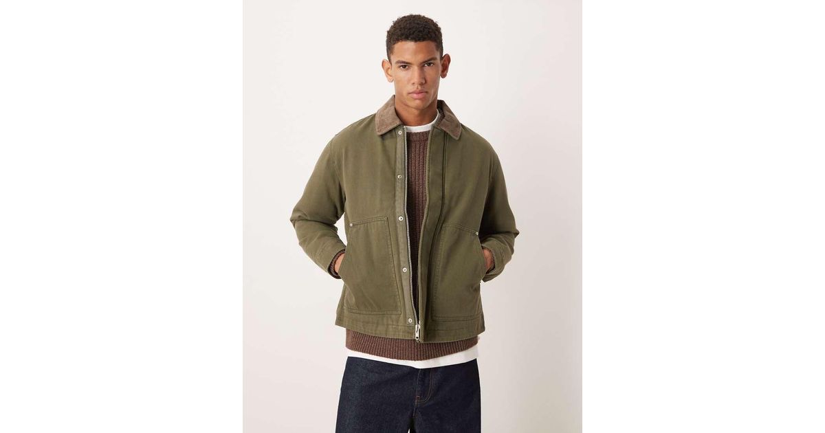 Abercrombie & Fitch Padded Worker Jacket With Cord Collar in Green for ...