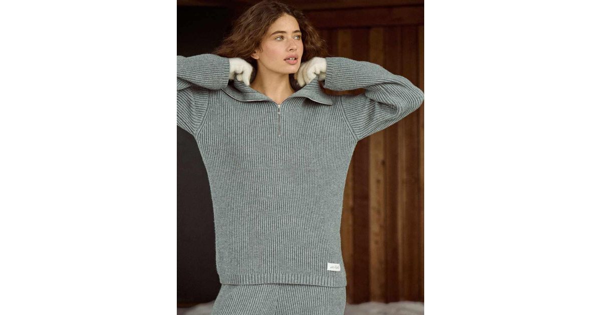 4th & Reckless Ribbed Knit Quarter Zip Jumper in Grey | Lyst UK