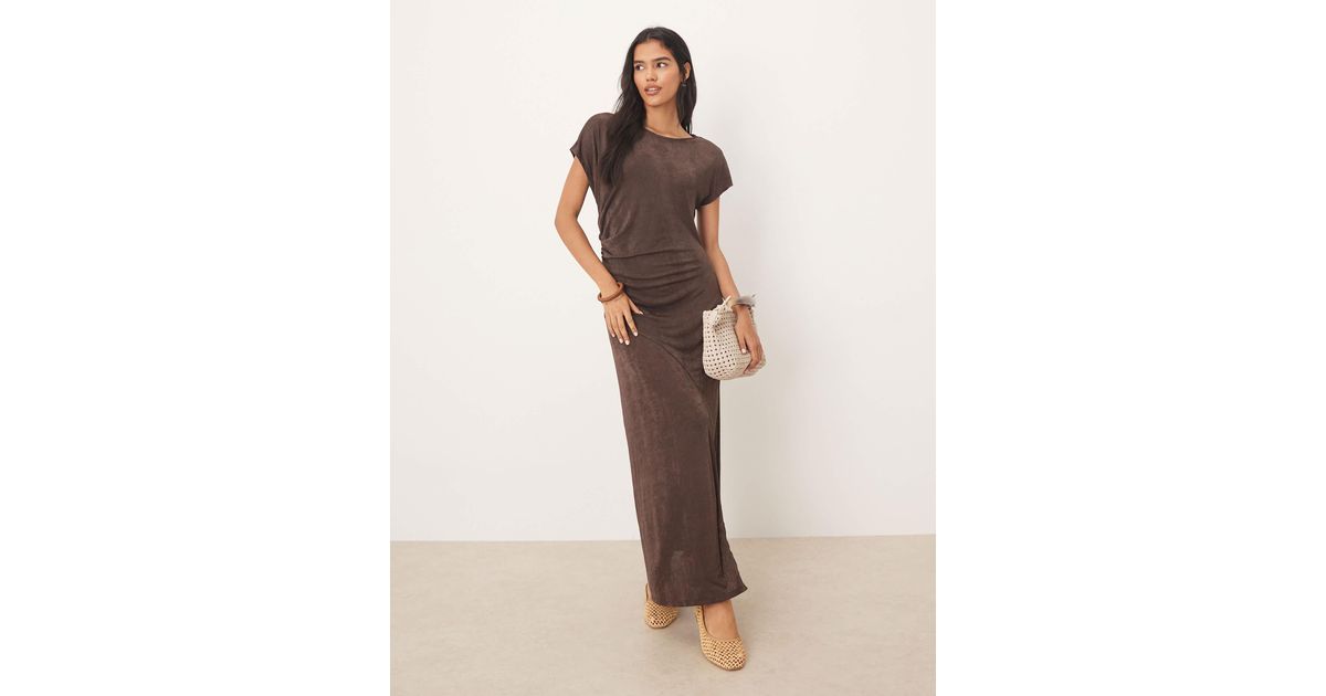 ASOS Slinky Cap Sleeve Maxi Dress With Seam Detail in Natural | Lyst