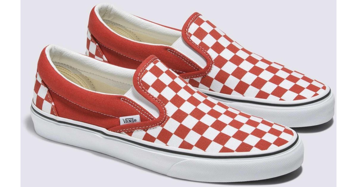 Vans Classic Slip On Checkerboard Sneakers in Red for Men | Lyst