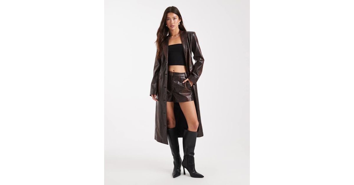 ASOS Tailored Longline Faux Leather Blazer in Black | Lyst UK
