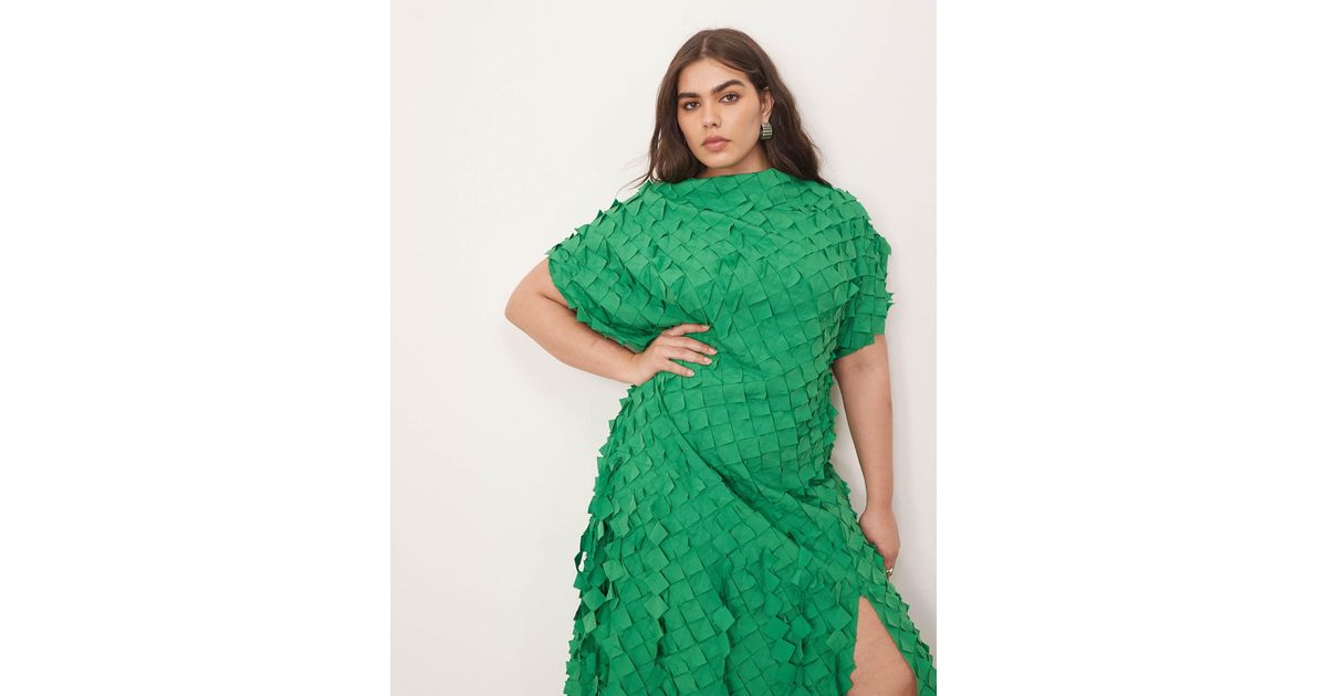 ARRANGE Curve Square Texture Fringe Hem Midaxi Dress With Split in ...