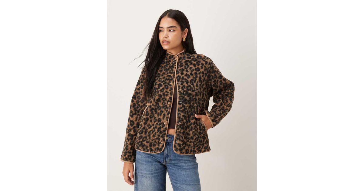 JJXX Teddy Leopard Print Jacket in Brown | Lyst UK