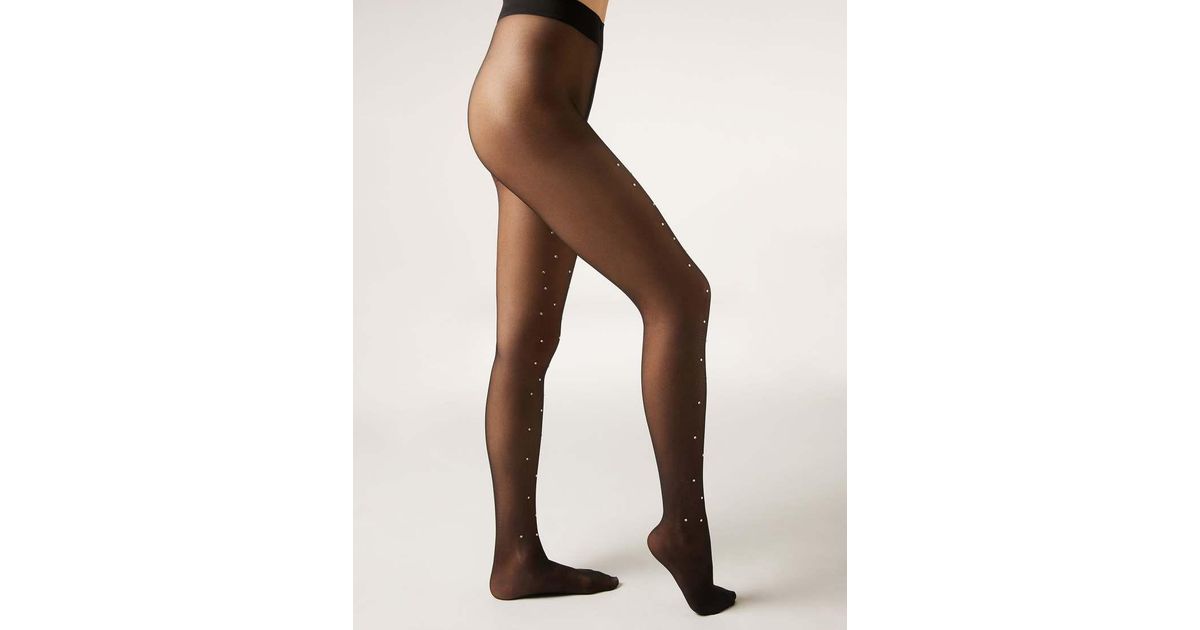 Calzedonia All-Over Diamanté Sheer Tights in Natural | Lyst UK