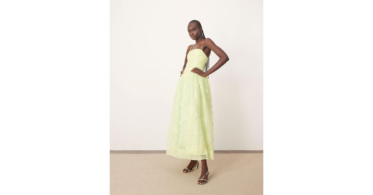 ARRANGE Lace Corset Detail Midi Dress With Full Skirt in Natural | Lyst