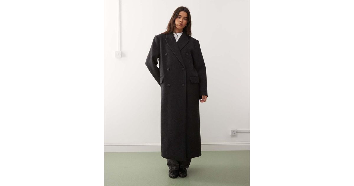 Weekday Logan Wool Blend Oversized Knee Length Coat in Black | Lyst UK