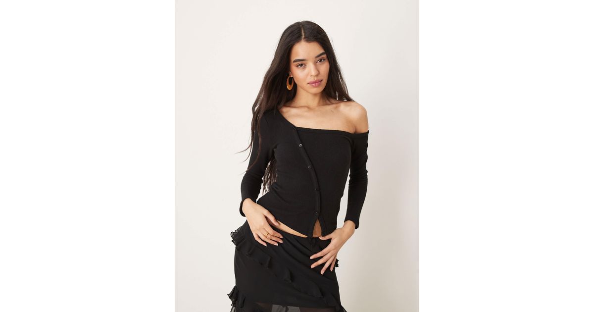 ASOS Asymmetric Off Shoulder Button Through Top in Black | Lyst