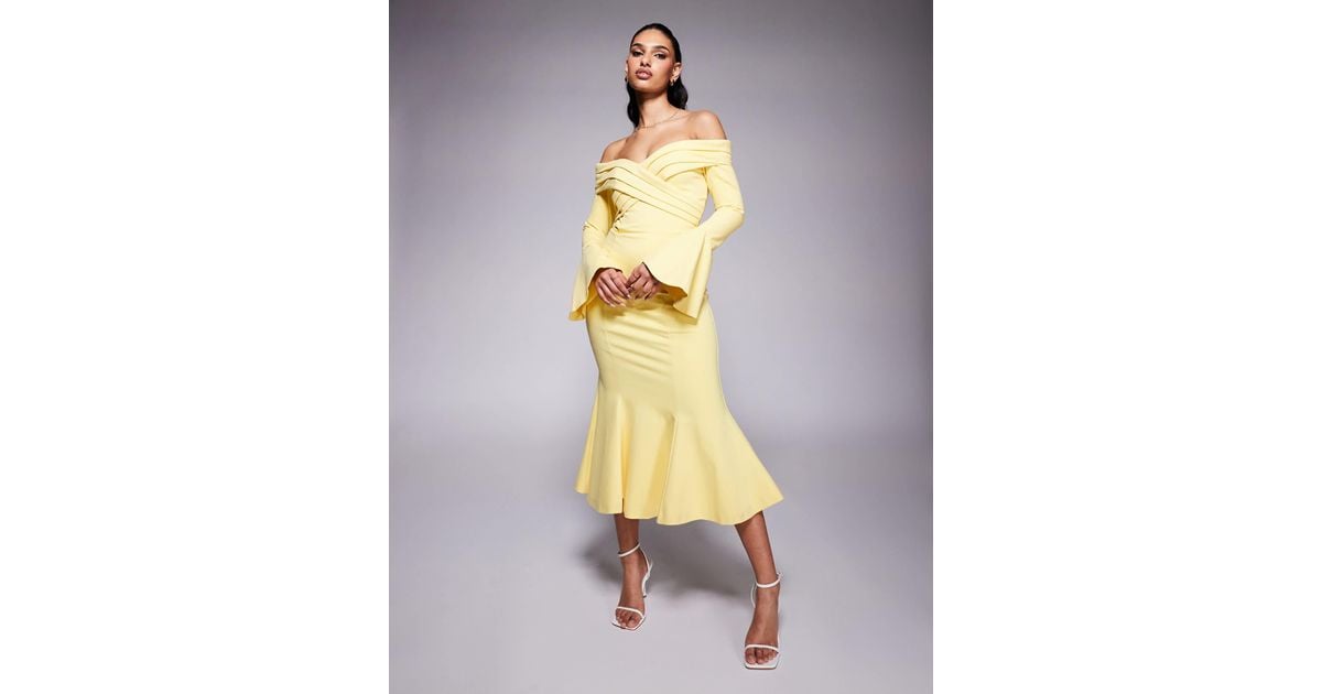 Lavish Alice Off Shoulder Fit And Flare Long Midi Dress in Metallic | Lyst