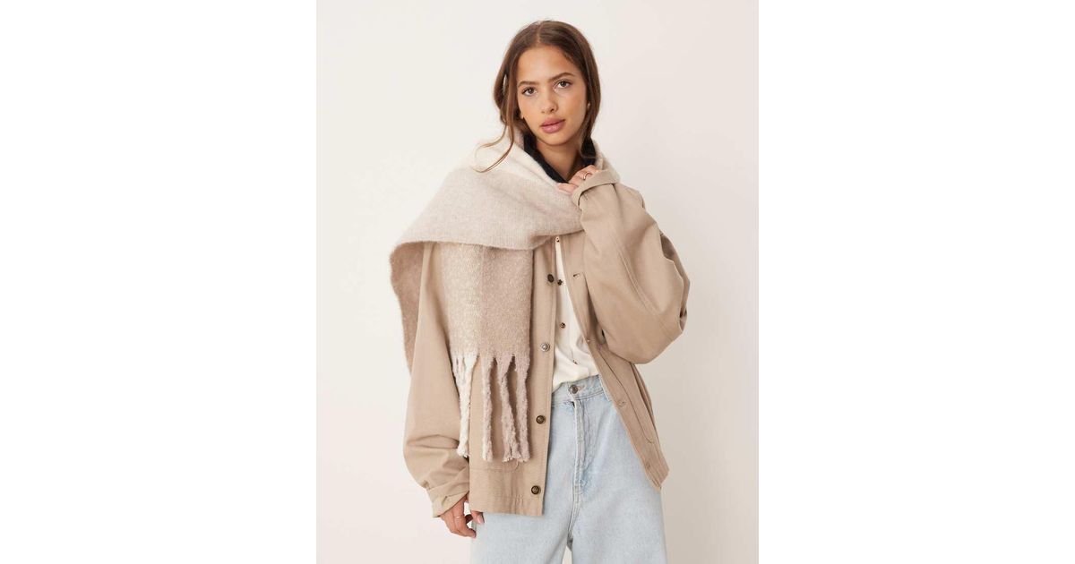 ASOS Woven Two Tone Fluffy Scarf in Natural | Lyst UK