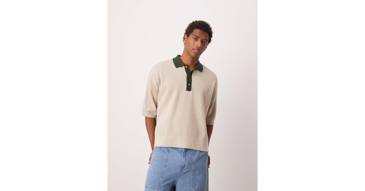 ASOS Oversized Fit Knitted Textured Polo in Natural for Men | Lyst