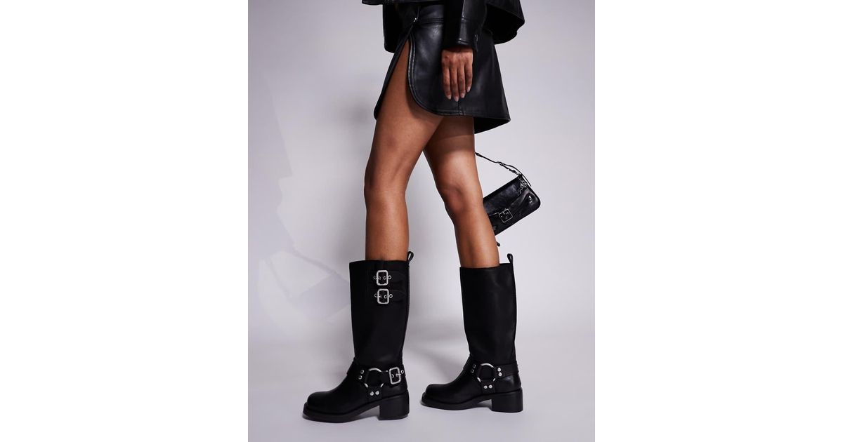 Steve Madden Eastern Biker Knee Boots With Chunky Hardwear in Black ...
