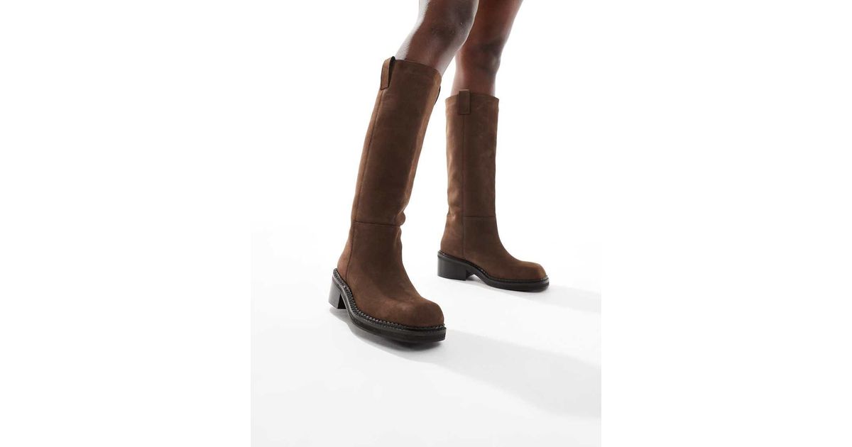 schuh Doria Square Toe Chunky Riding Boots in White | Lyst UK