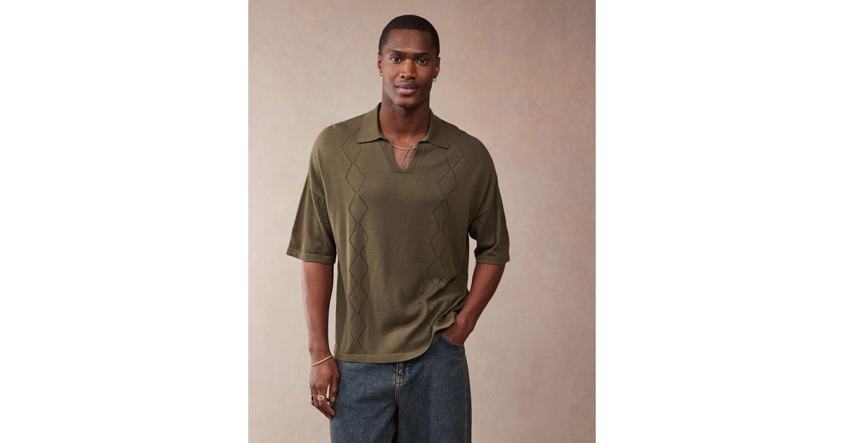 ASOS Relaxed Knitted Notch Neck Polo With Pointelle Pattern in Green ...