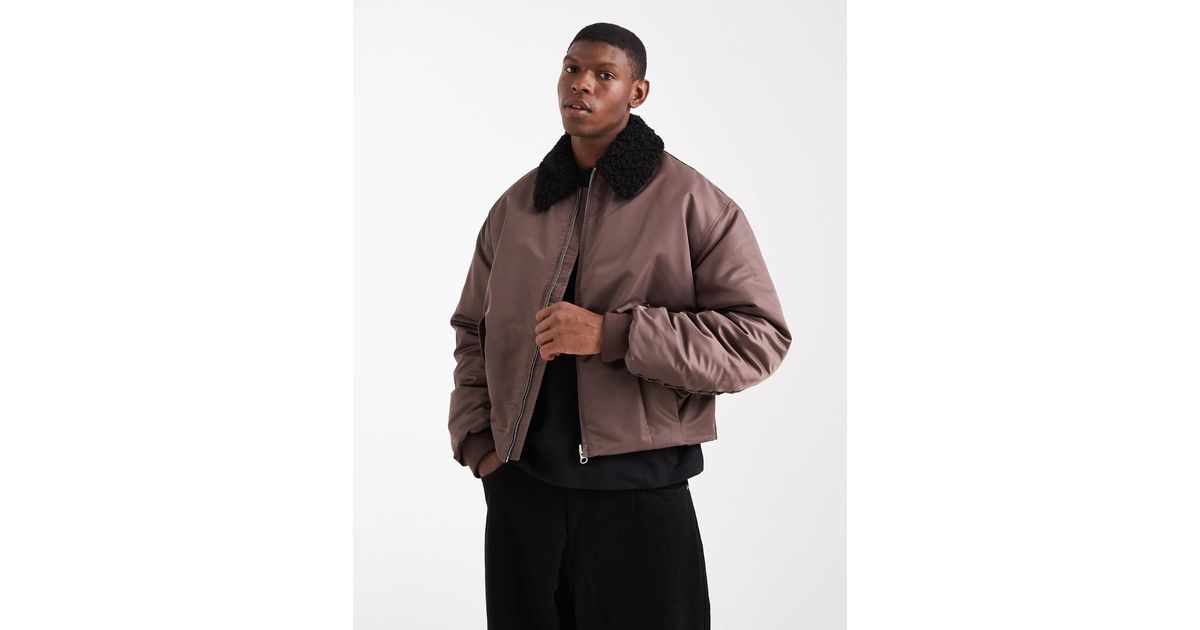 ASOS Coach Jacket With Faux Fur Collar in Brown for Men | Lyst