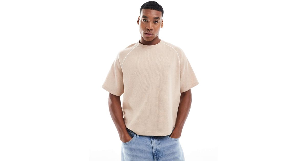 ASOS Relaxed Boxy Polo Shirt With Lace Panels in Natural for Men | Lyst UK