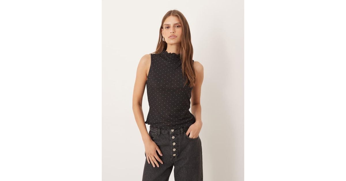 ASOS Mesh Tank Top With Lettuce Hem in Black | Lyst UK
