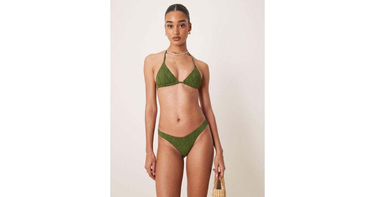 ASOS Bertie Broderie High Leg Bikini Bottom in Green | Lyst