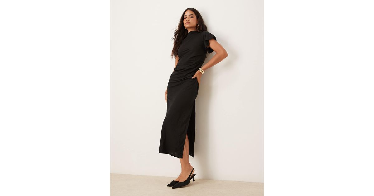 ASOS Draped Angel Sleeve Maxi Dress in Natural | Lyst
