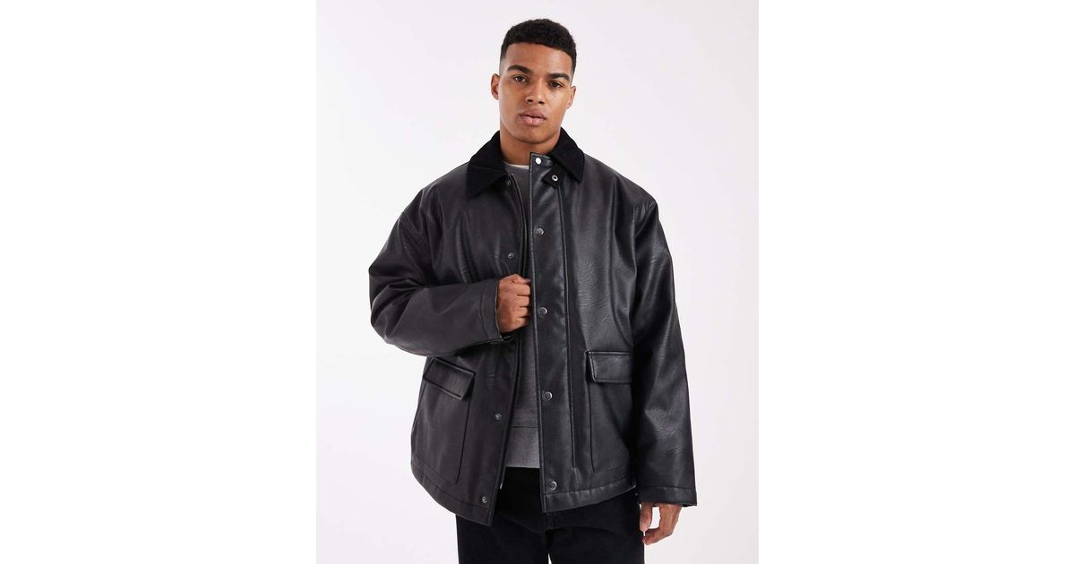 ASOS Oversized Barn Jacket With Cord Collar in Black for Men | Lyst UK