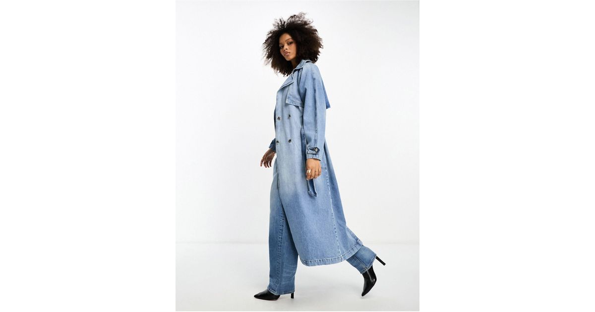 River Island Denim Trench Coat in Blue | Lyst