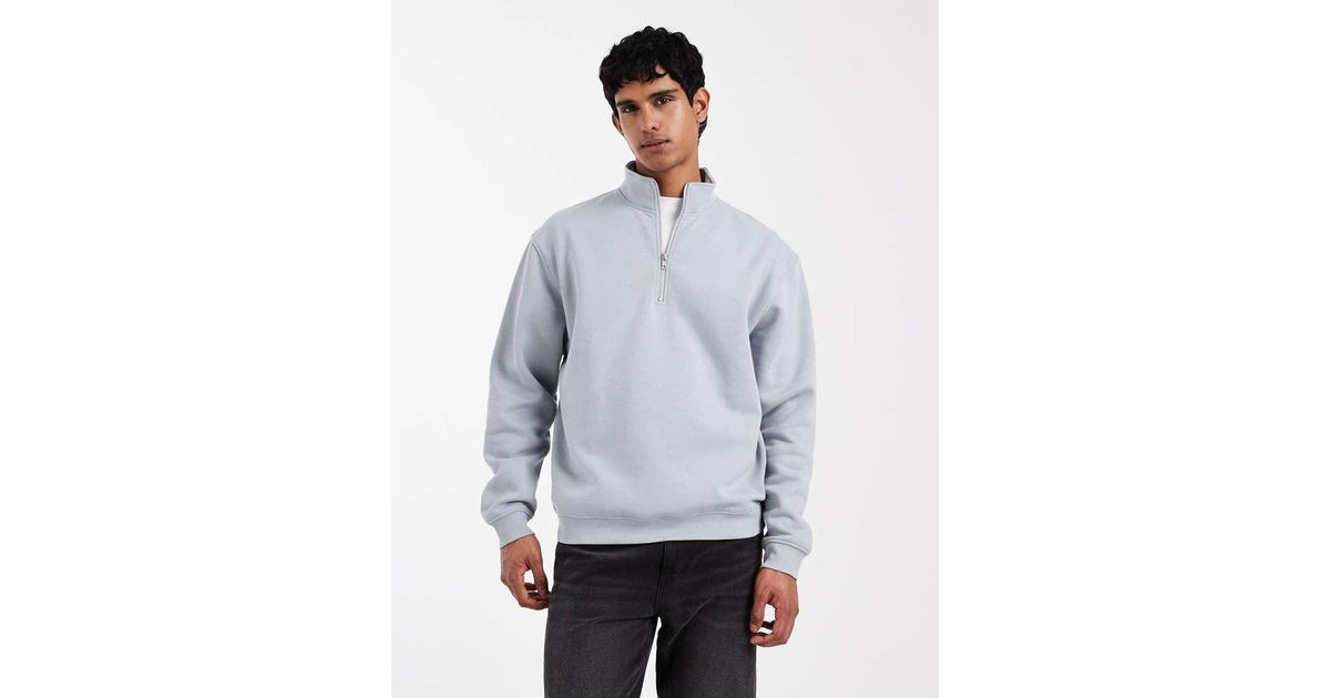 ASOS Essentials Oversized Quarter Zip in Grey for Men | Lyst UK