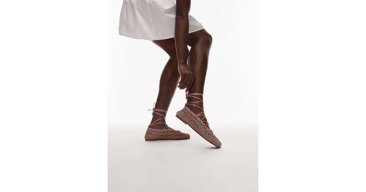 Mango Crochet Ballet Pump in Brown | Lyst