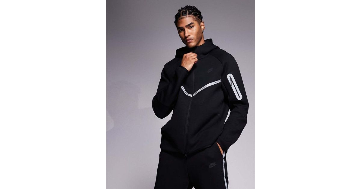 Nike Tech Fleece Reflective Full Zip Hoodie in Black for Men | Lyst UK