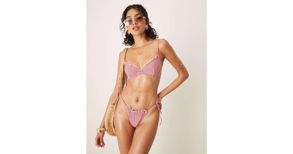 ASOS Anna Seersucker Underwi Bikini Top in Red | Lyst