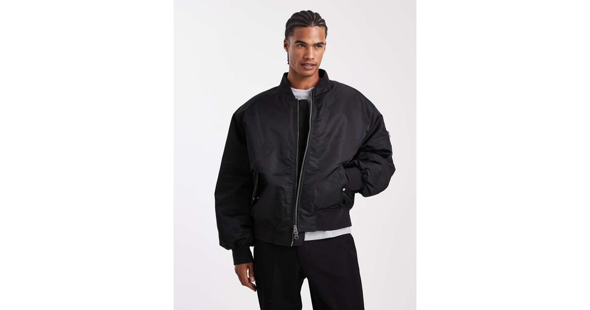 ASOS Oversized Bomber Jacket in Black for Men | Lyst UK