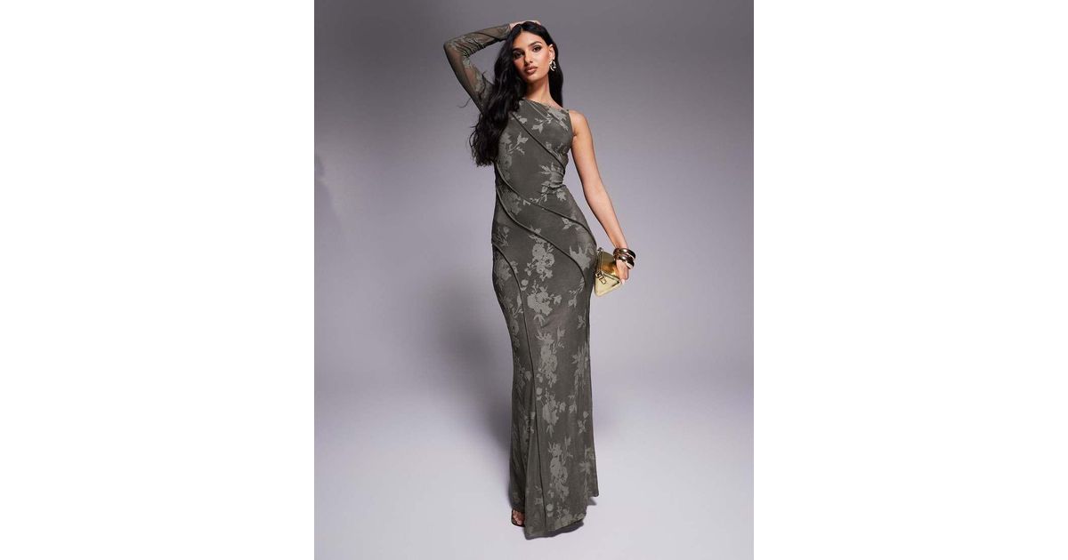 ASOS Devore One Sleeve Maxi Dress With Open Back And Exposed Seam ...