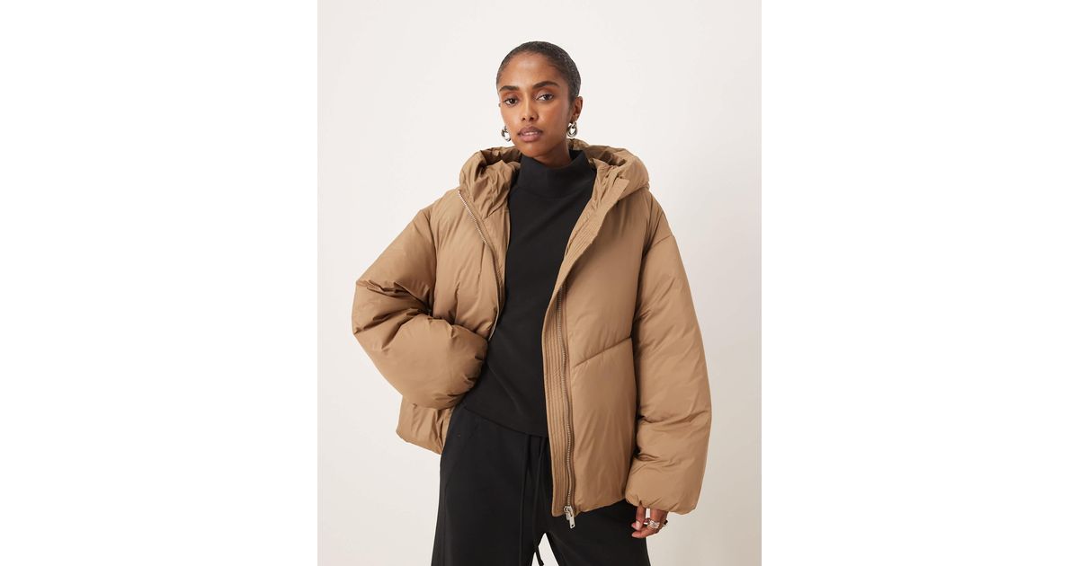 Mango Puffer Jacket With Hood in Natural | Lyst