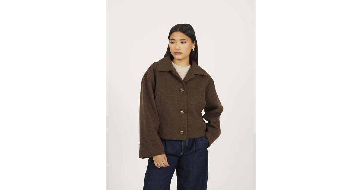 Brave Soul Short Collared Jacket in Brown | Lyst UK