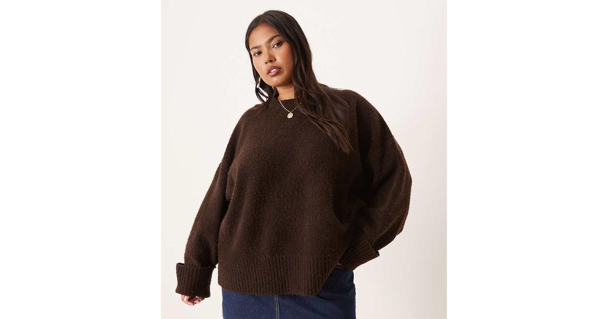 Pretty Lavish Curve Camille Knit Sweater in Brown | Lyst UK