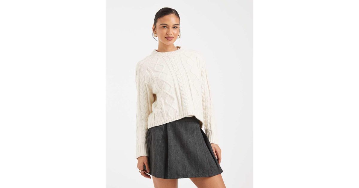 New Look Raglan Cable Knit Jumper in White | Lyst UK