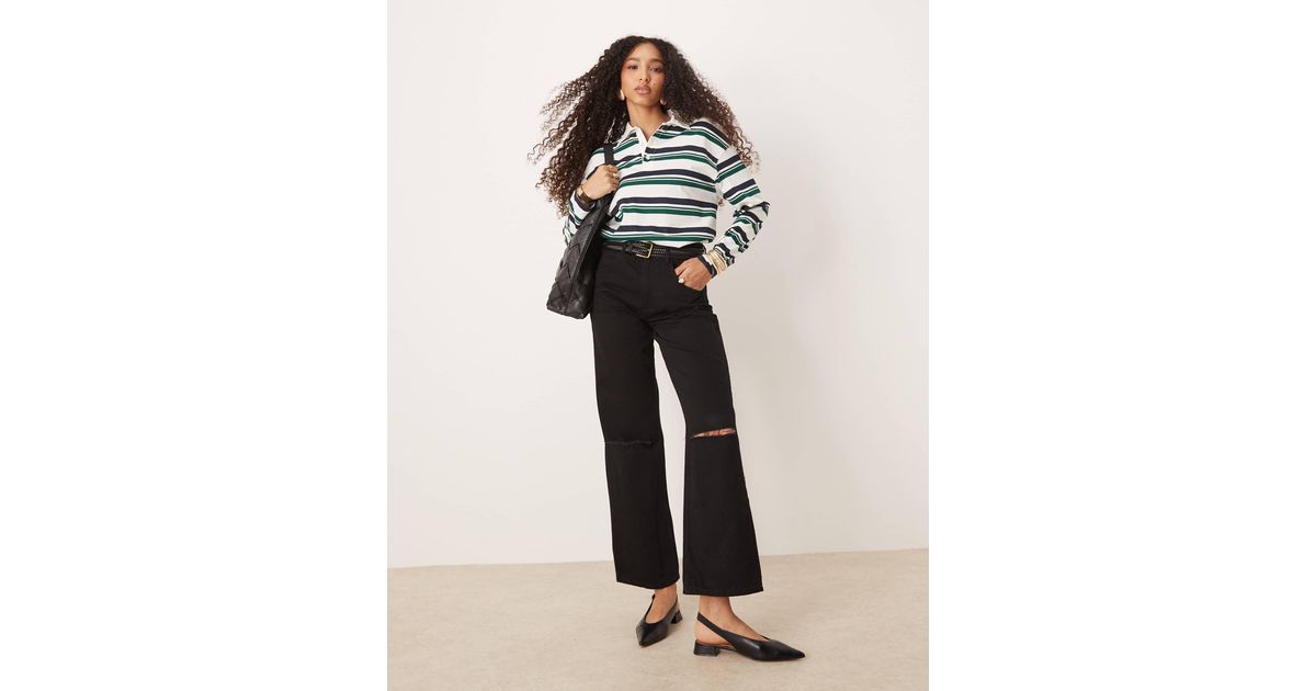 ASOS Boyfriend Fit Denim Jeans With Rips in Black | Lyst