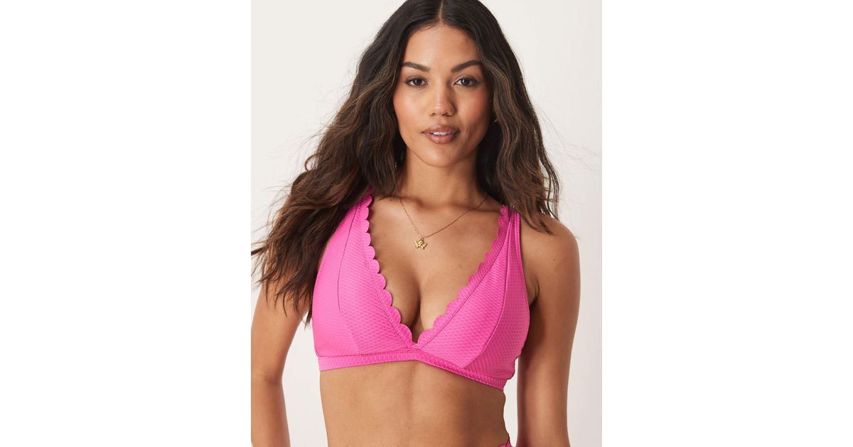 Peek & Beau Fuller Bust Scallop Textured Triangle Bikini Top in Pink | Lyst