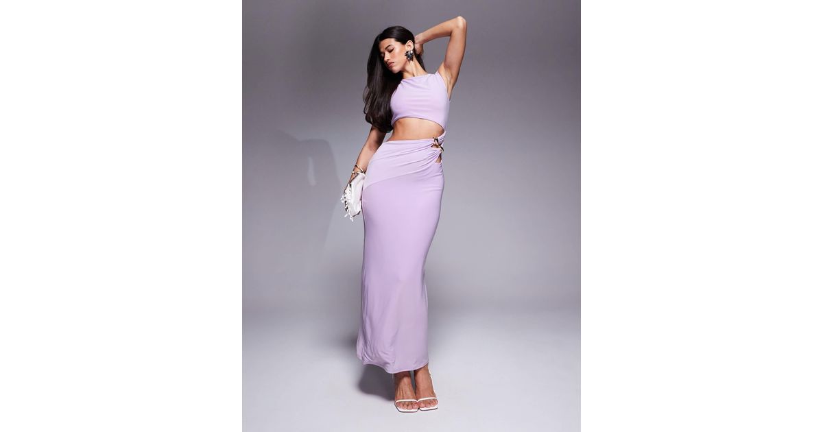 ASOS Sleeveless Cut Out With Hardware Side Detail Maxi Dress in Purple ...
