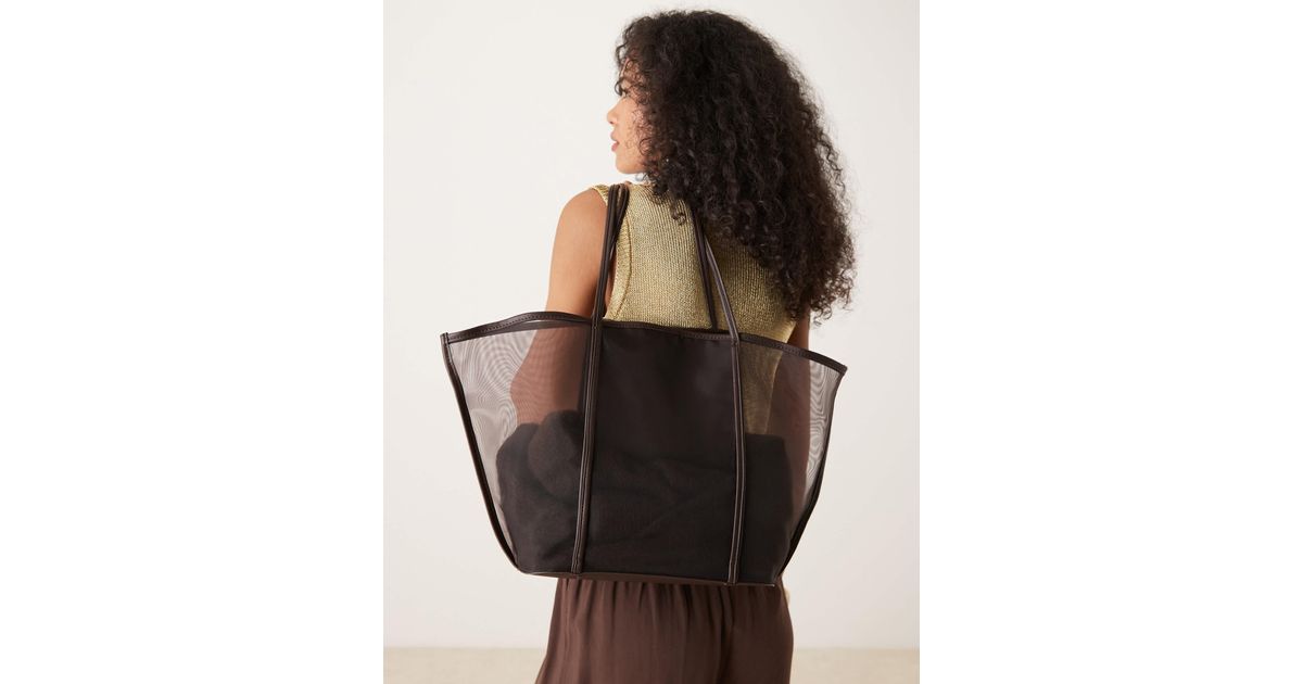 Mango Mesh Tote Bag in Black | Lyst