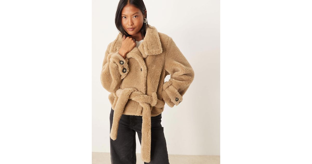 ASOS Asos Design Petite Borg Cropped Trench Coat in Natural | Lyst