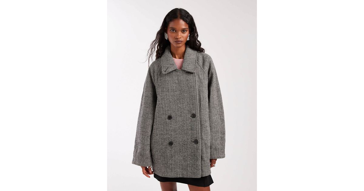 ASOS Oversized Mid Length Pea Coat in Gray | Lyst