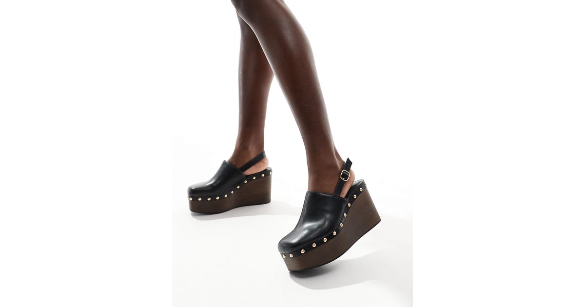 Stradivarius Faux Leather Wedges With Studs in Brown | Lyst