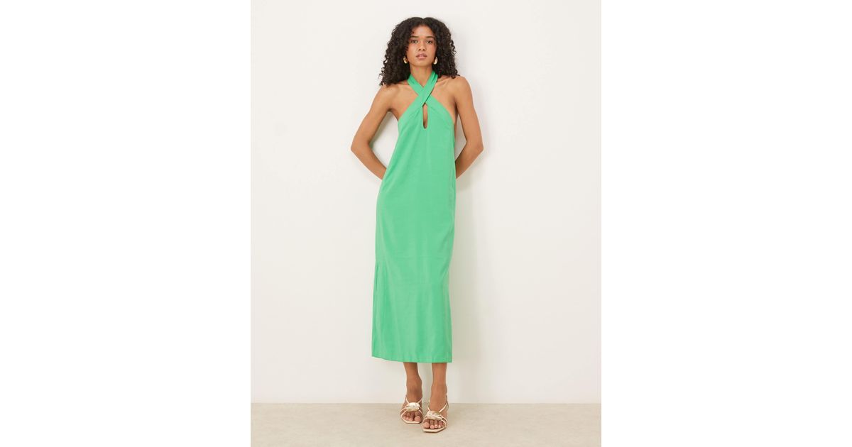 ASOS Cross Neck Column Midi Dress With Side Splits in Green | Lyst